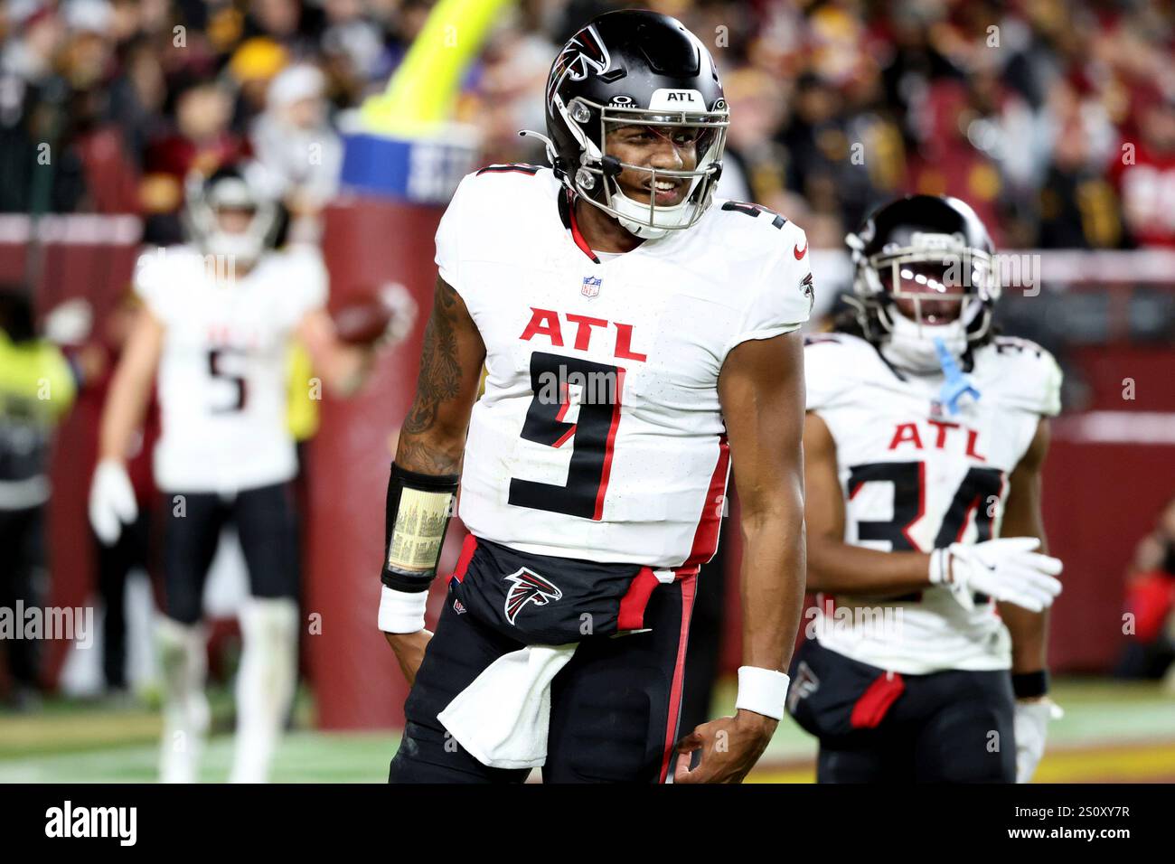 Atlanta Falcons quarterback Michael Penix Jr. (9) celebrates after ...