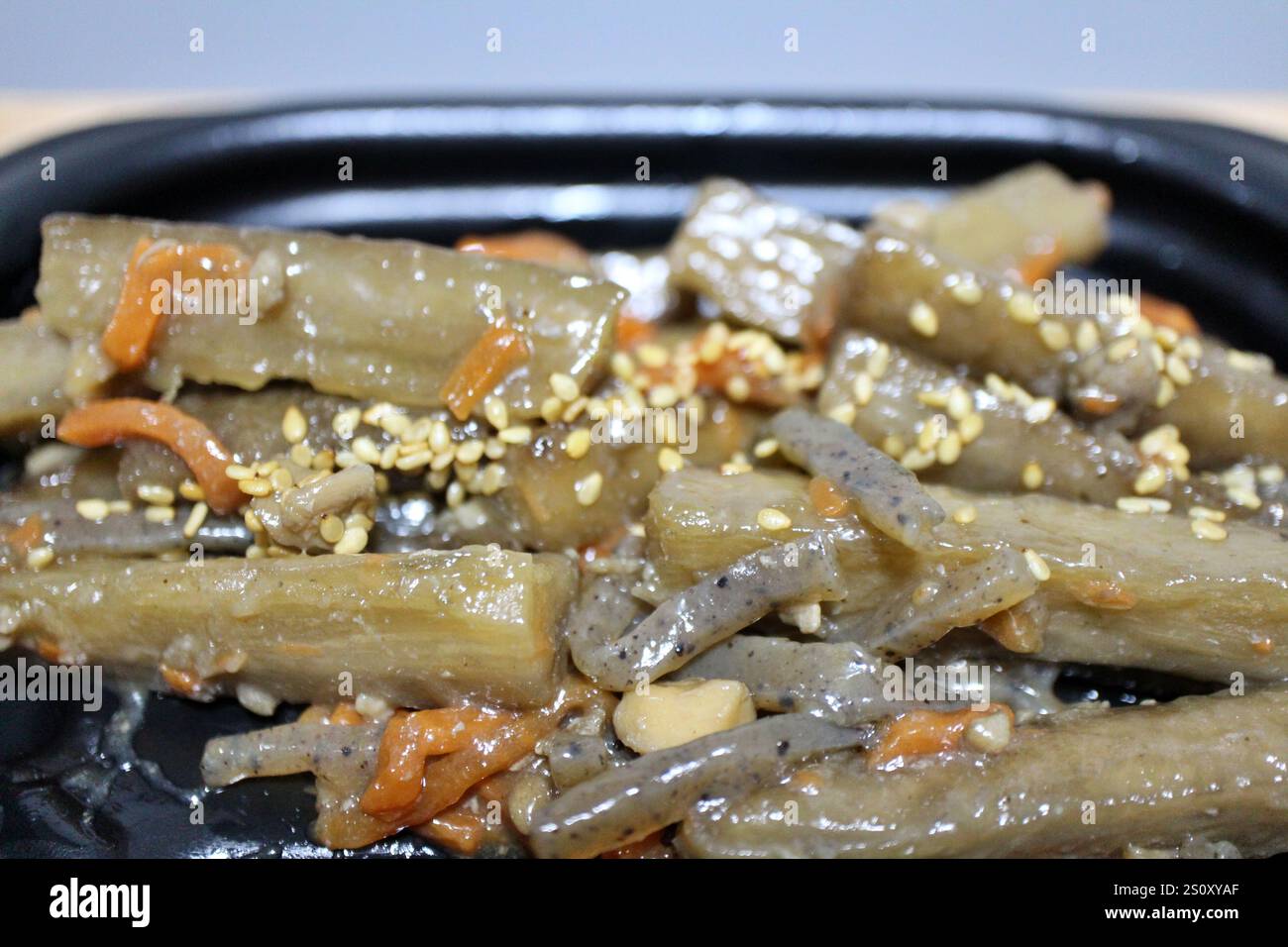 Burdock kinpira (sautéed and simmered root vegetables) purchased at a ...