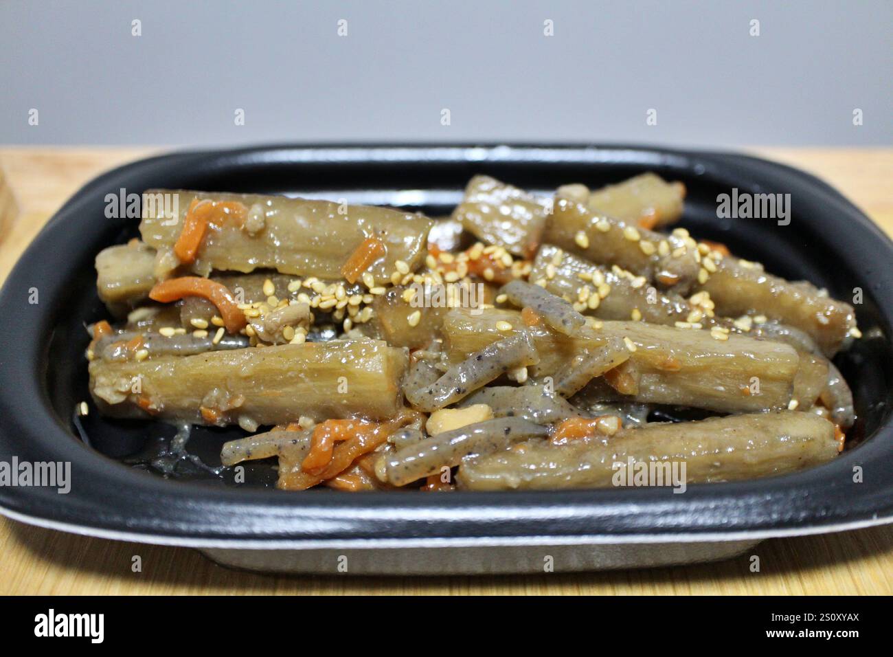 Burdock kinpira (sautéed and simmered root vegetables) purchased at a ...