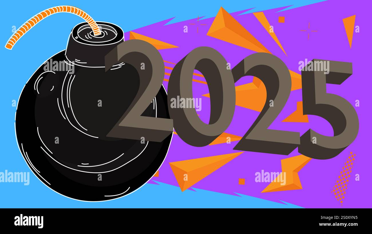 Number 2025 with black Bomb. Cartoon Vector Illustration Stock Vector ...