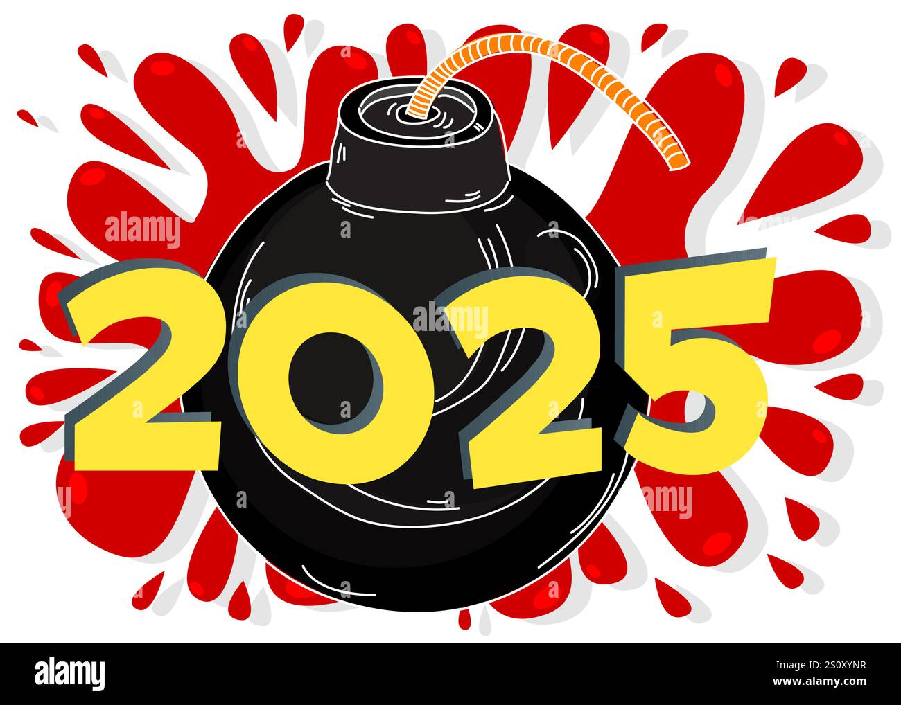 Number 2025 with black Bomb. Cartoon Vector Illustration Stock Vector ...