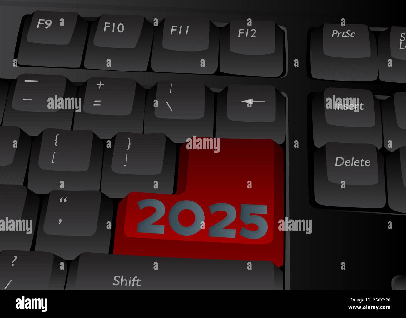 Computer Keyboard with number 2025. Close-up of an electronic Computer ...