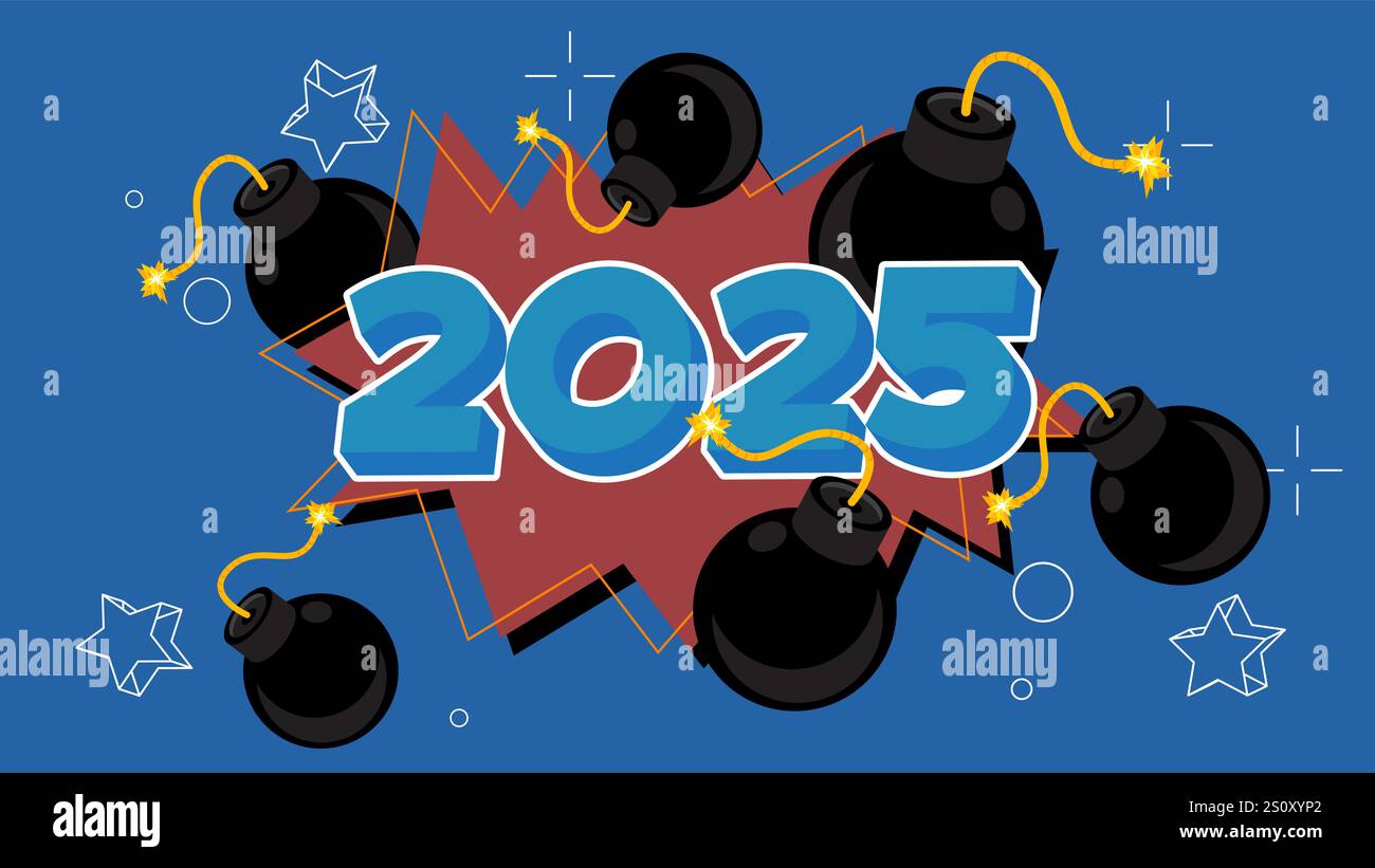 Number 2025 with black Bomb. Cartoon Vector Illustration Stock Vector ...
