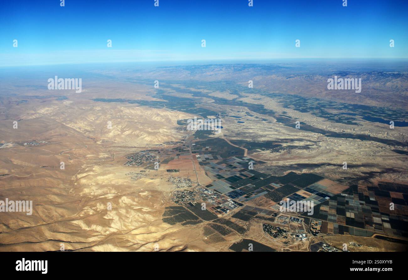 Aerial view of the Jordan Valley / Rift Valley in the Karameh region in ...