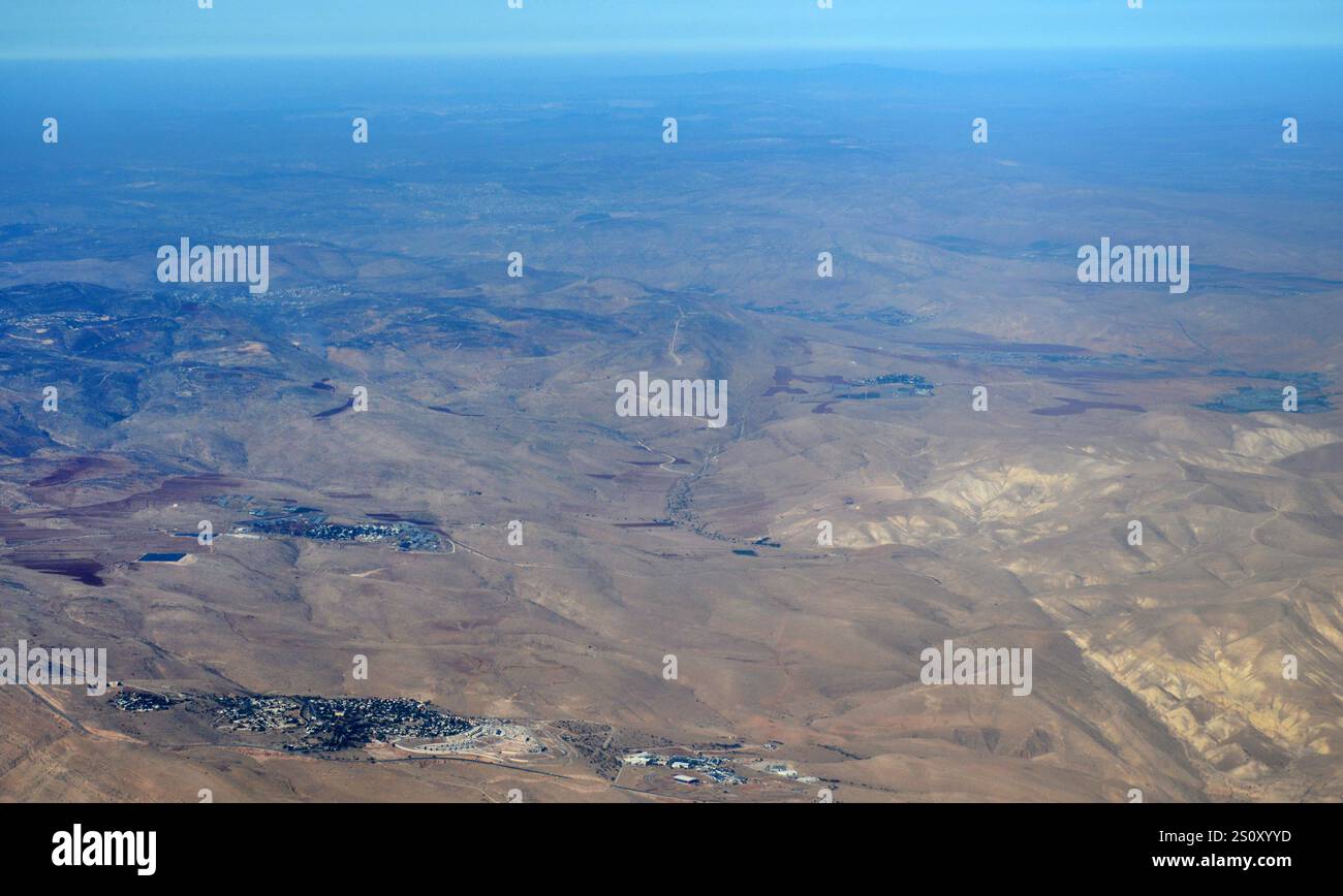 Aerial view of the Judean desert along the Rift Valley in Israel ...