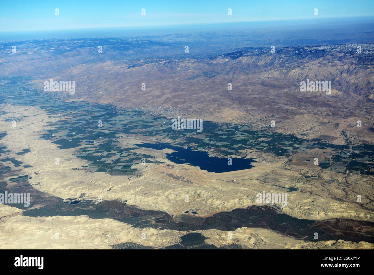 Aerial view of the Jordan Valley / Rift Valley in the Karameh region in ...