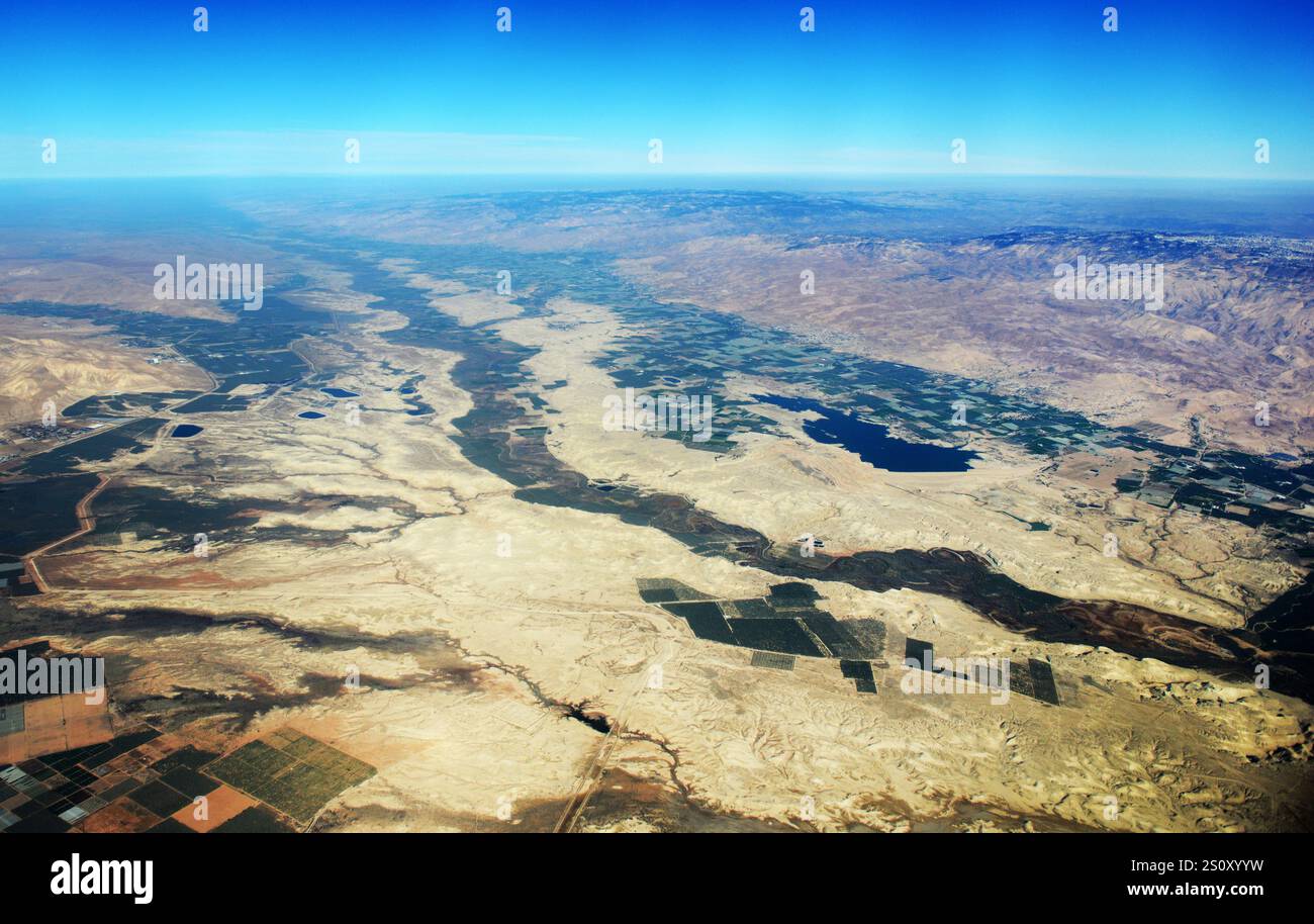 Aerial view of the Jordan Valley / Rift Valley in the Karameh region in ...