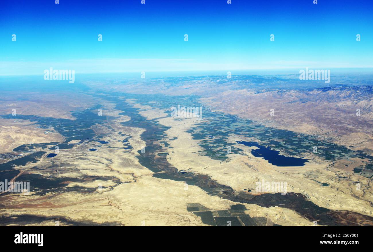 Aerial view of the Jordan Valley / Rift Valley in the Karameh region in ...