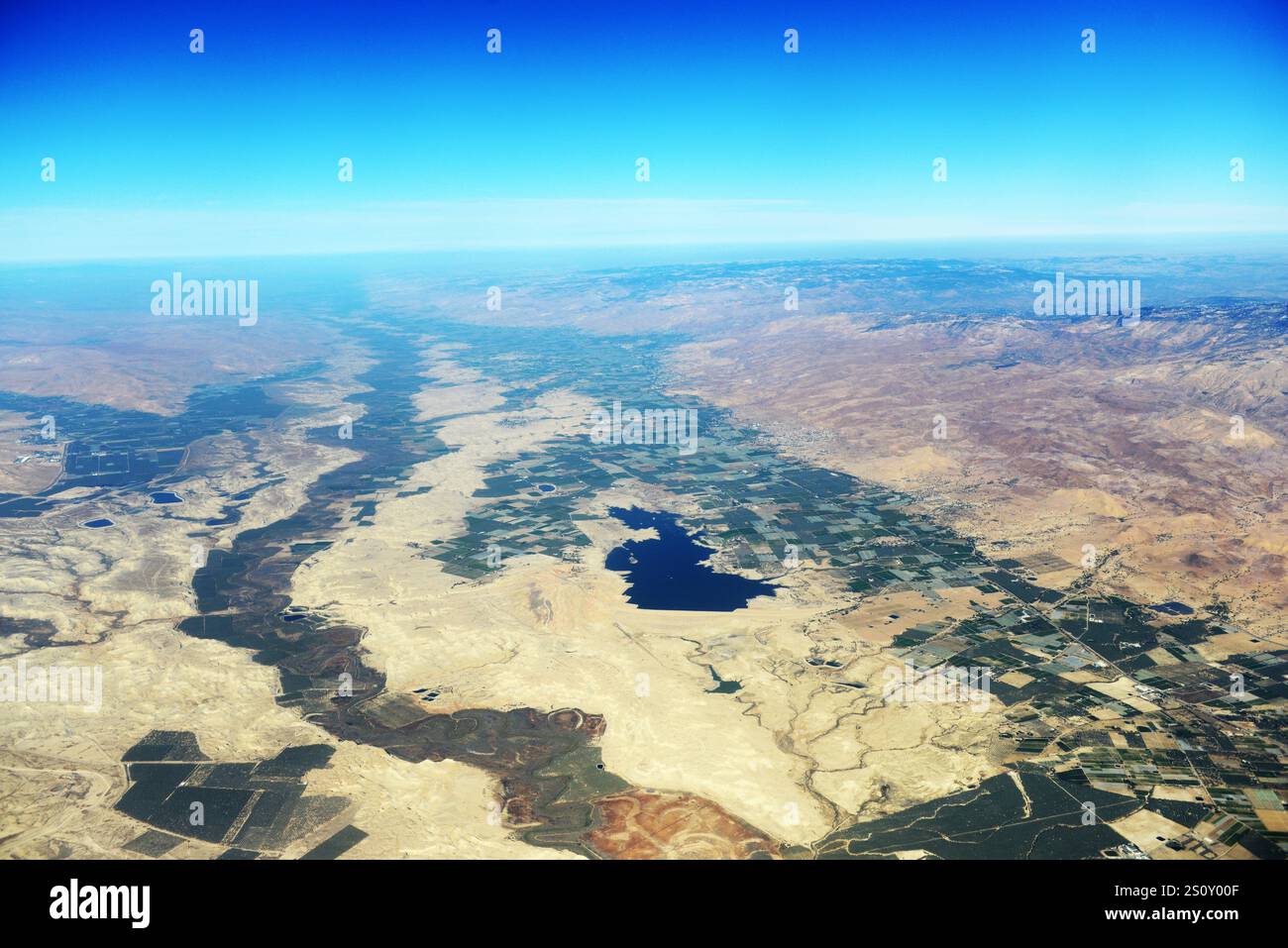 Aerial view of the Jordan Valley / Rift Valley in the Karameh region in ...