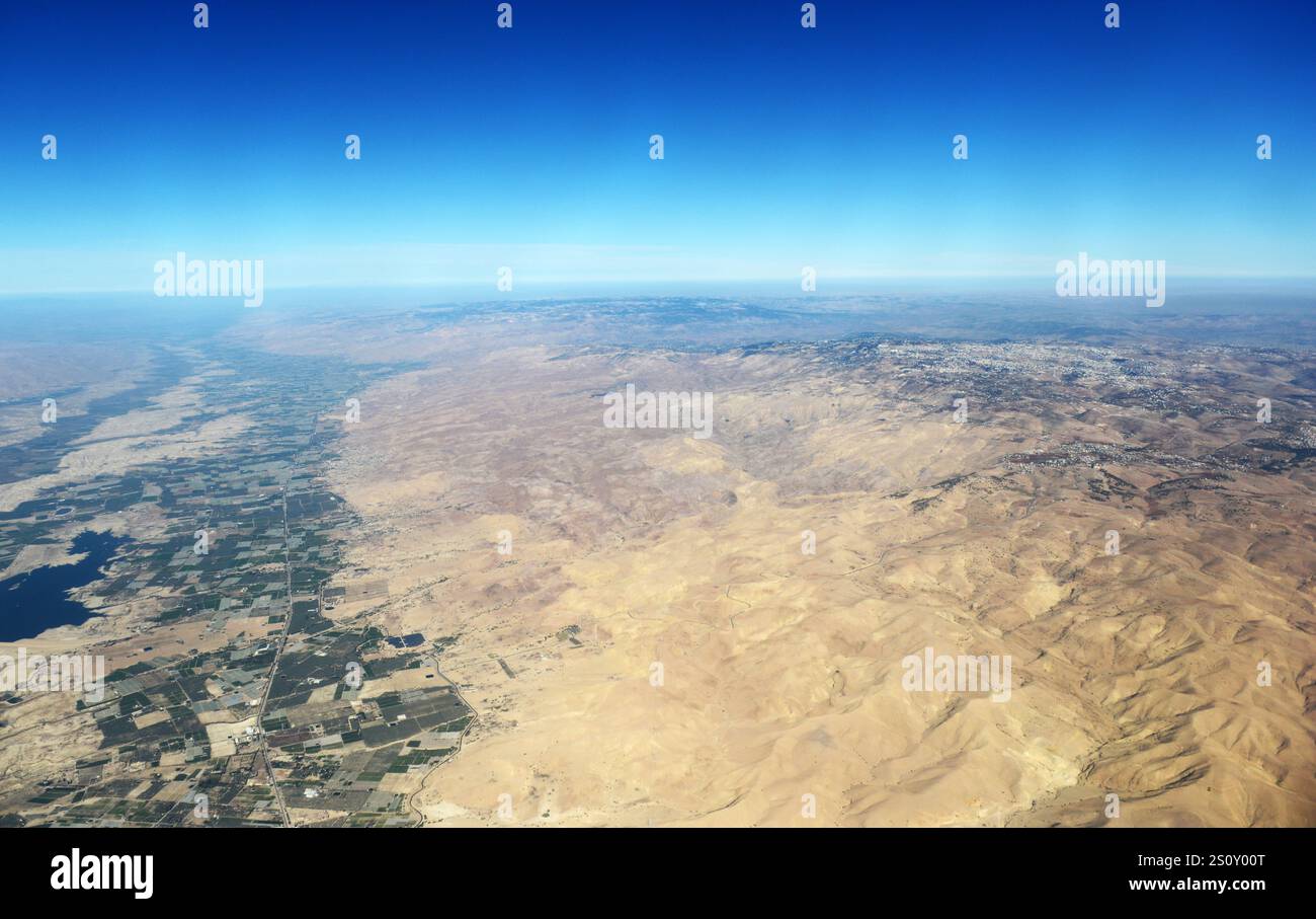 Aerial view of the Jordan Valley / Rift Valley in the Karameh region in ...
