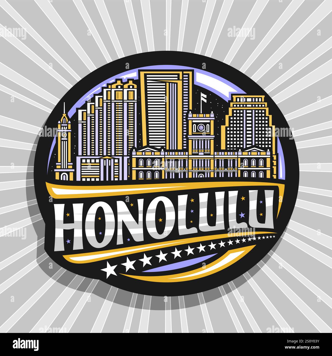 Vector logo for Honolulu, black decorative circle tag with line ...