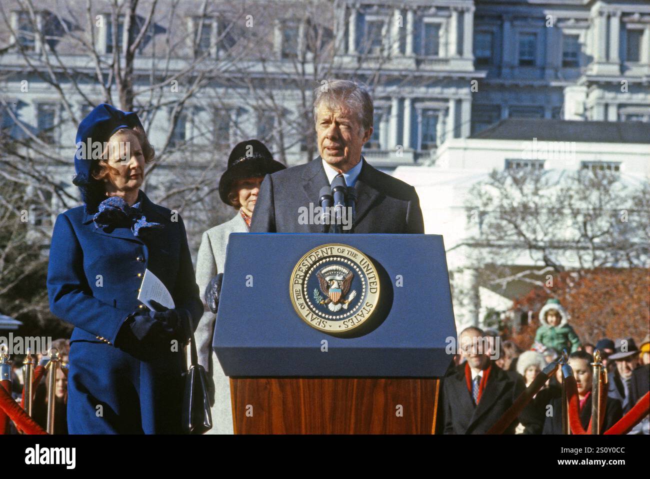 United States President Jimmy Carter's, right, makes welcoming remarks ...