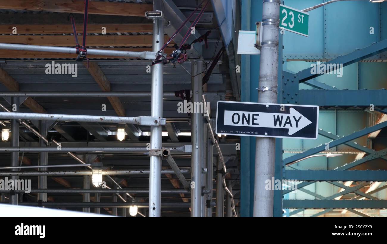New York elevated subway, metropolitan bridge, metro track above street ...