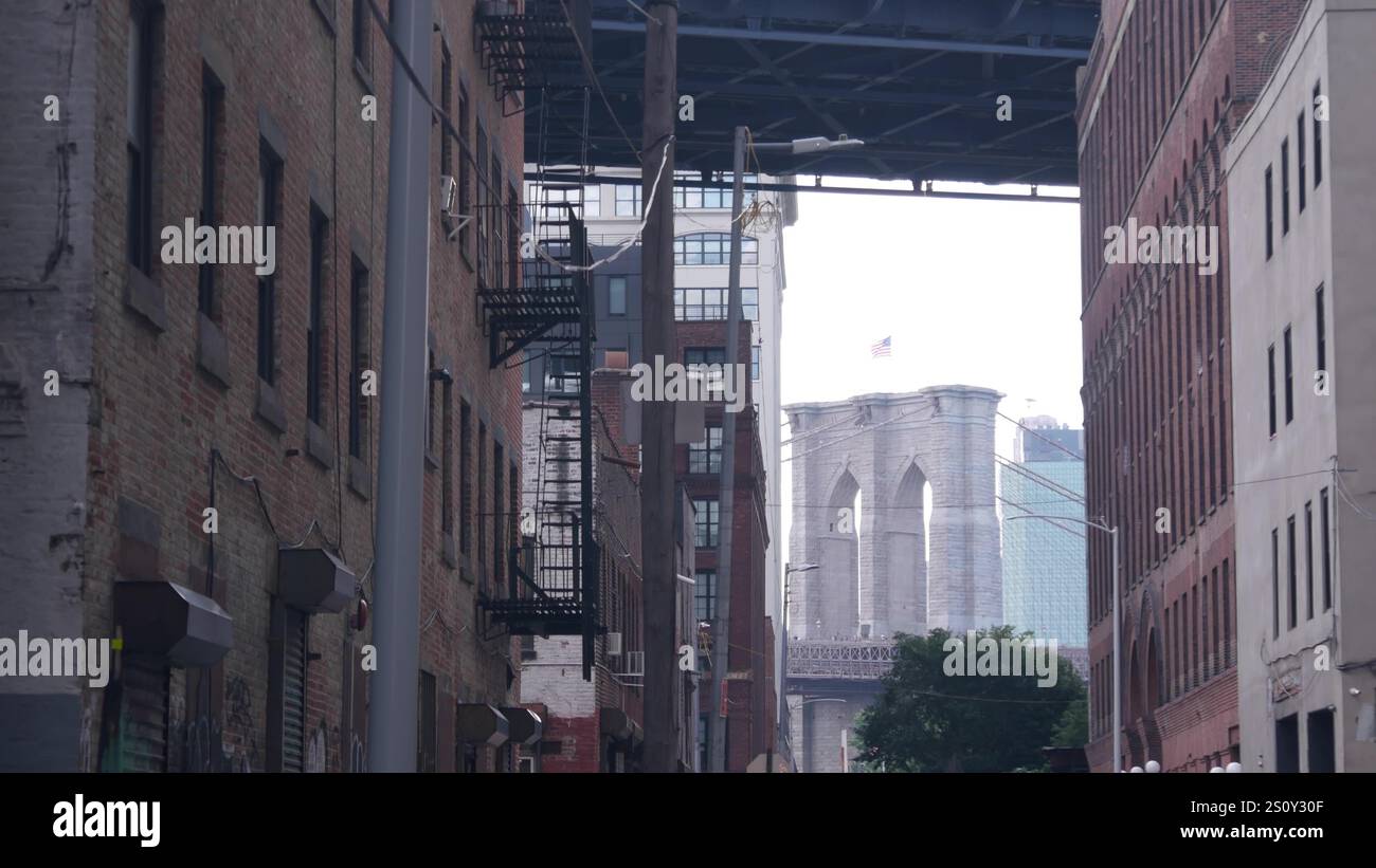 New York City Manhattan Bridge in Dumbo, Brooklyn Bridge. Industrial ...