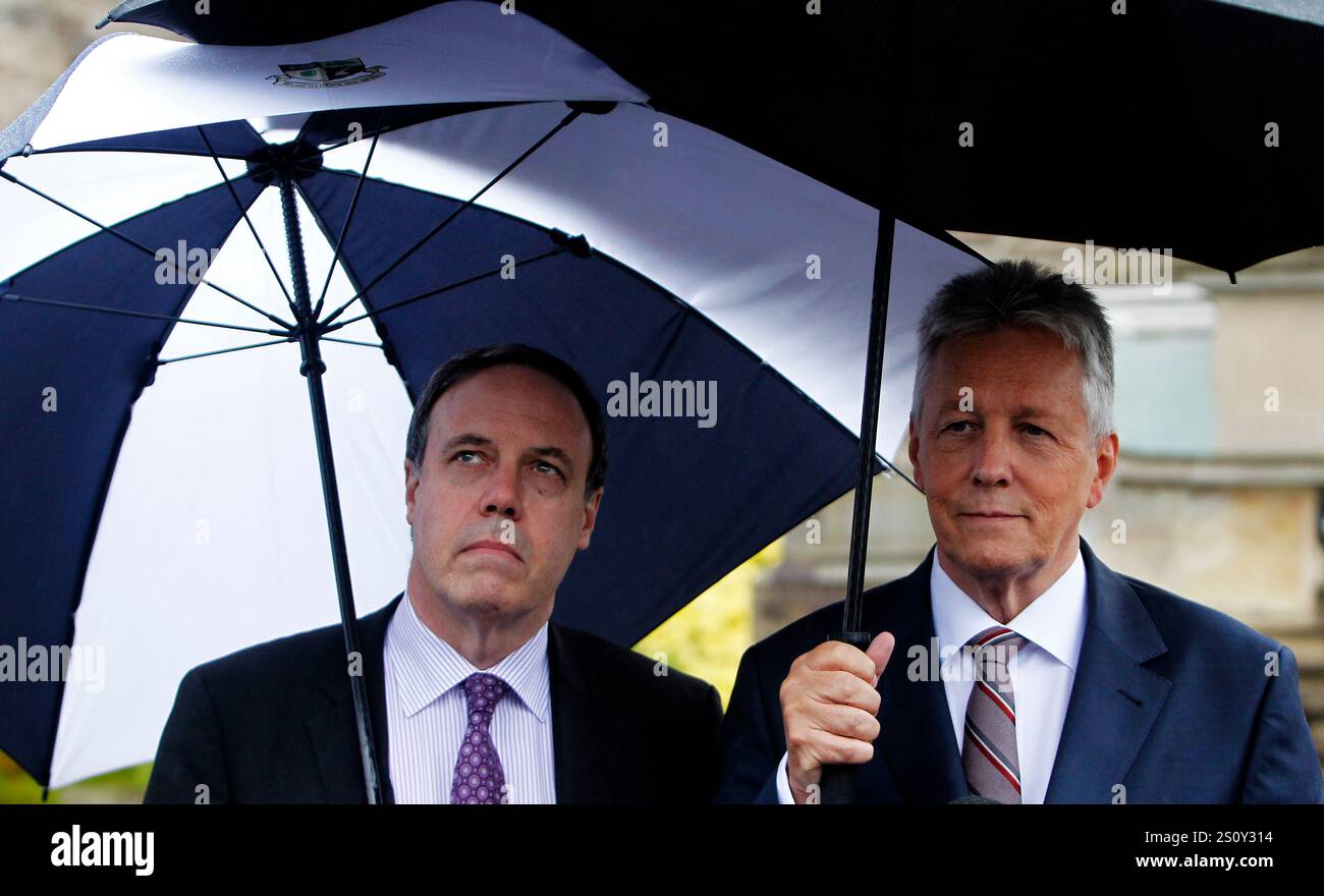 File photo dated 14/09/15 of Nigel Dodds (left) and Peter Robinson. DUP ...