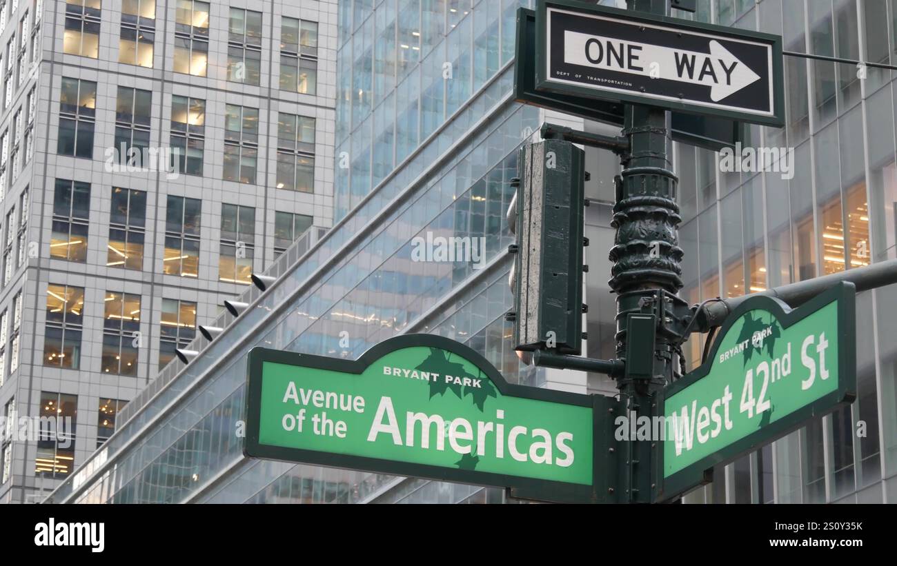 New York City crossroad, 42 street intersection road sign. 6 Sixth ave ...