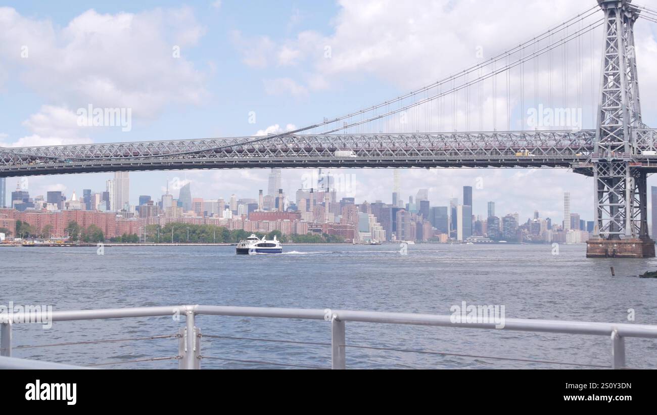 New York City skyline from ferry boat. Manhattan midtown highrise ...