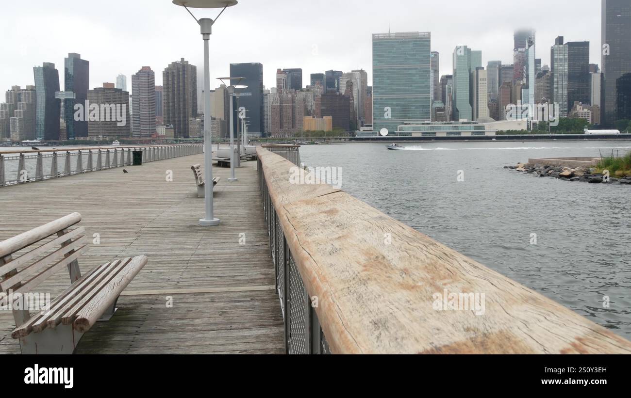 New York City waterfront skyline, Manhattan Midtown buildings ...