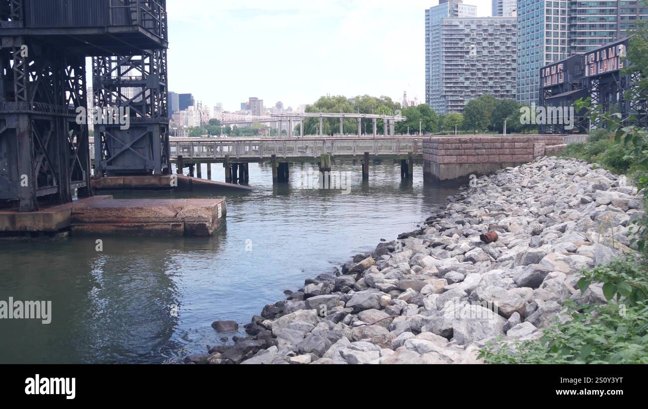 New York City Gantry Plaza dock pier, Long Island sign, Hunters Point ...