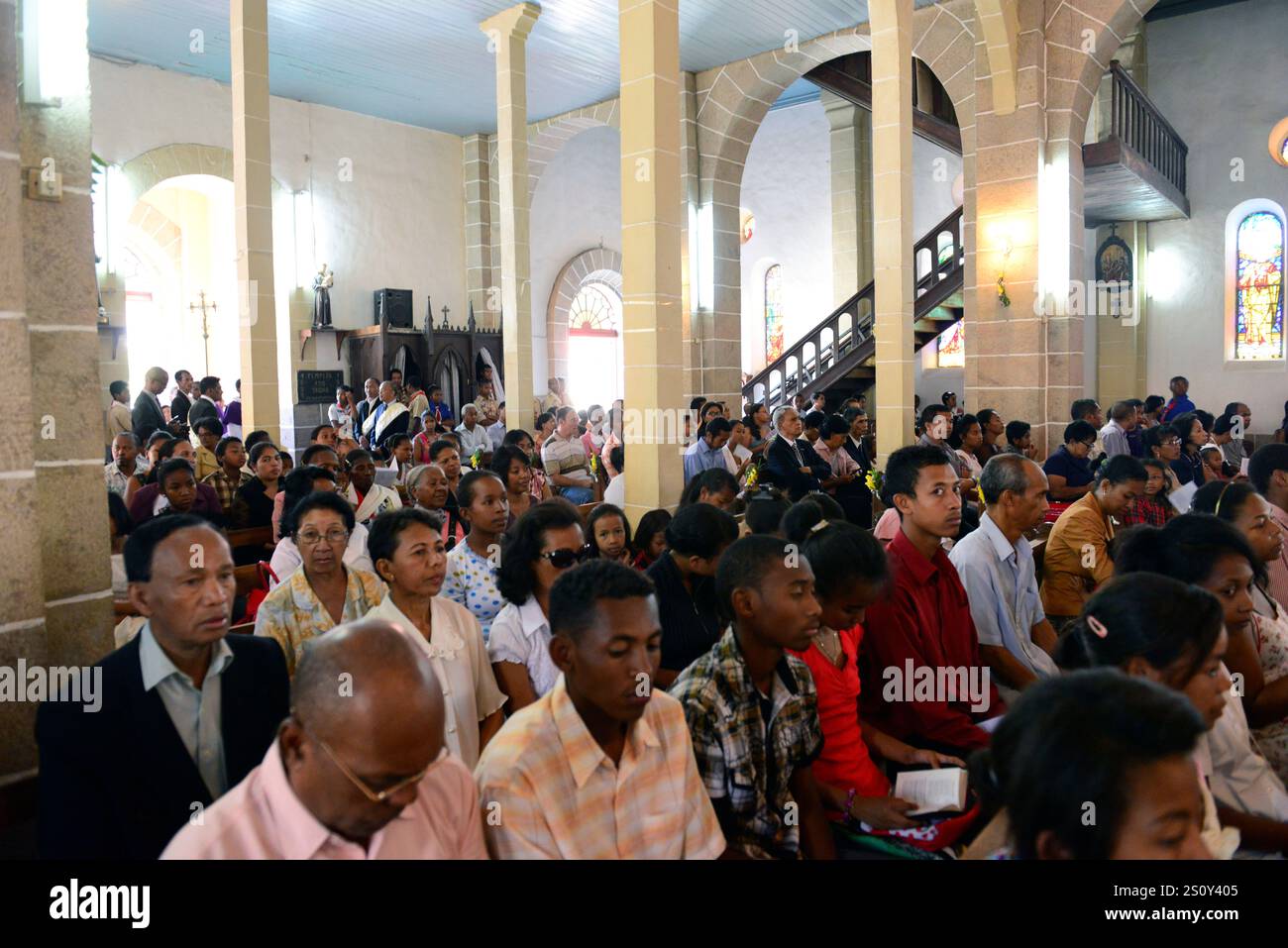 Prayers at the FJKM Avaratr'Andohalo church ( Jesuits ) in Antananarivo ...
