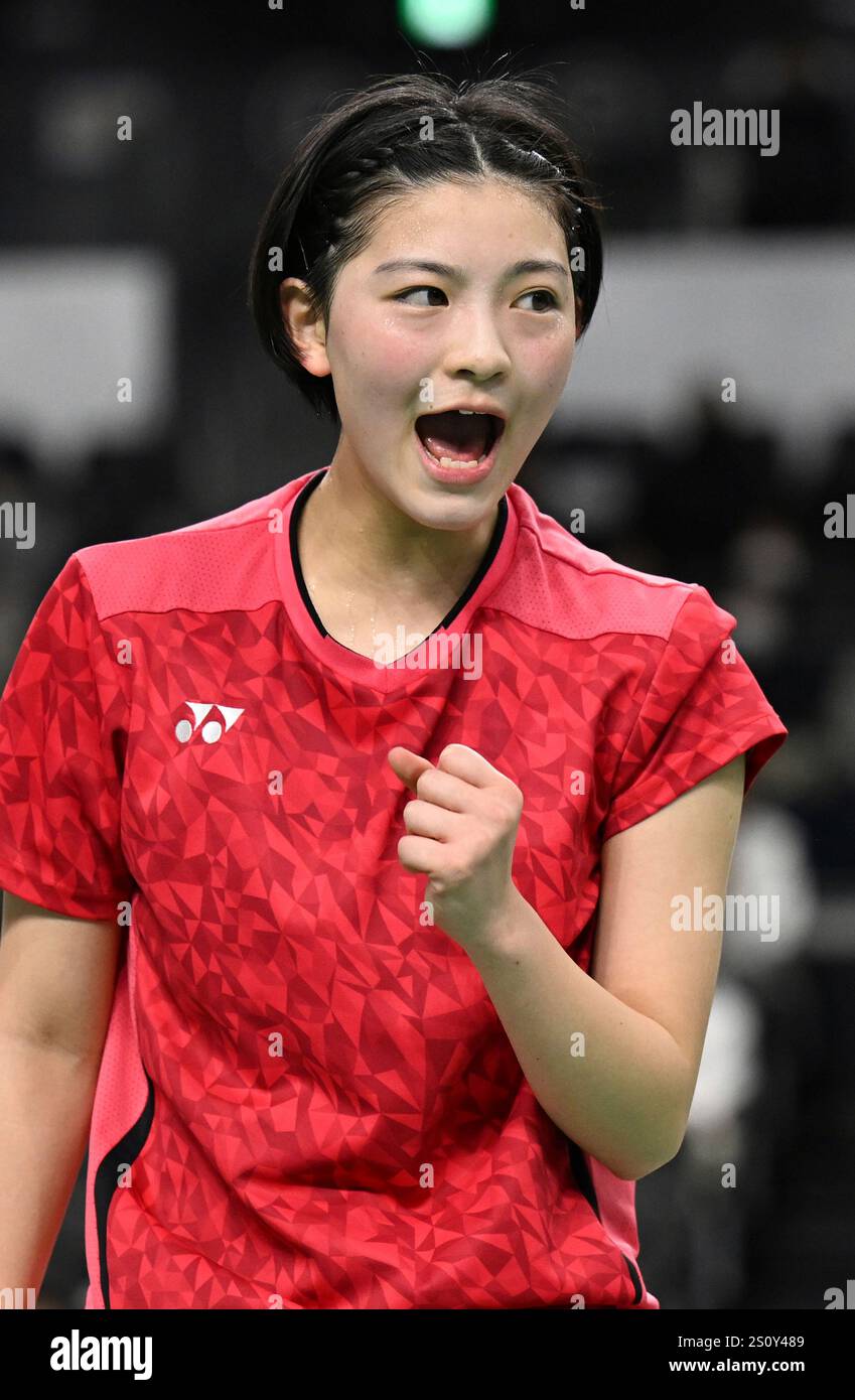 Tomoka MIYAZAKI reacts during the women's singles final at the Japan ...