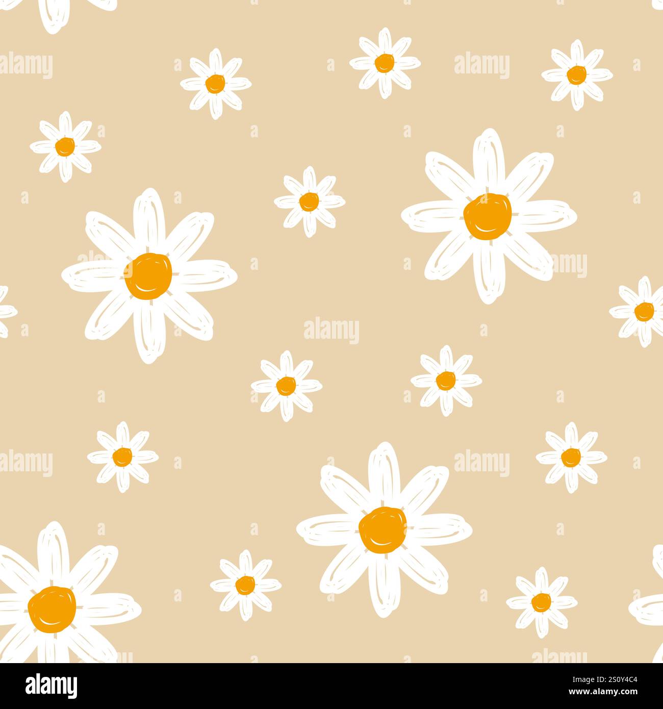 hand drawn daisy flower seamless pattern vector, simple cute flower ...