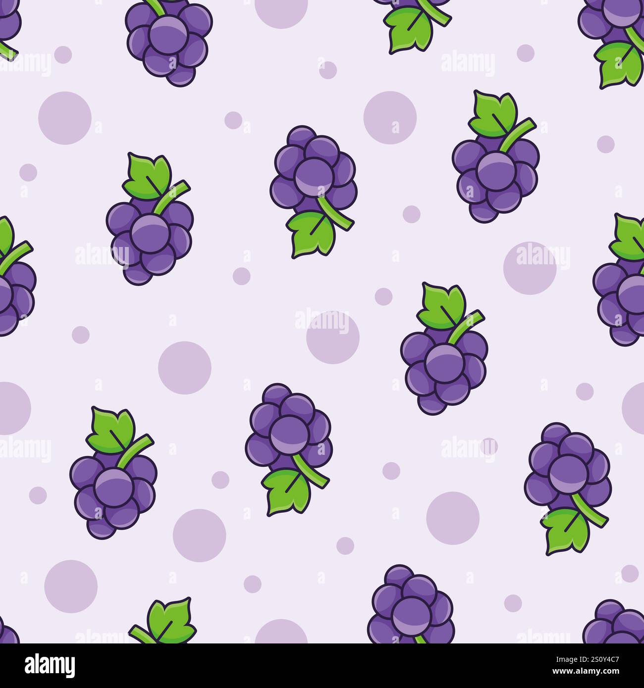 seamless purple grape pattern design vector, simple cute grape pattern with outlined style Stock ...