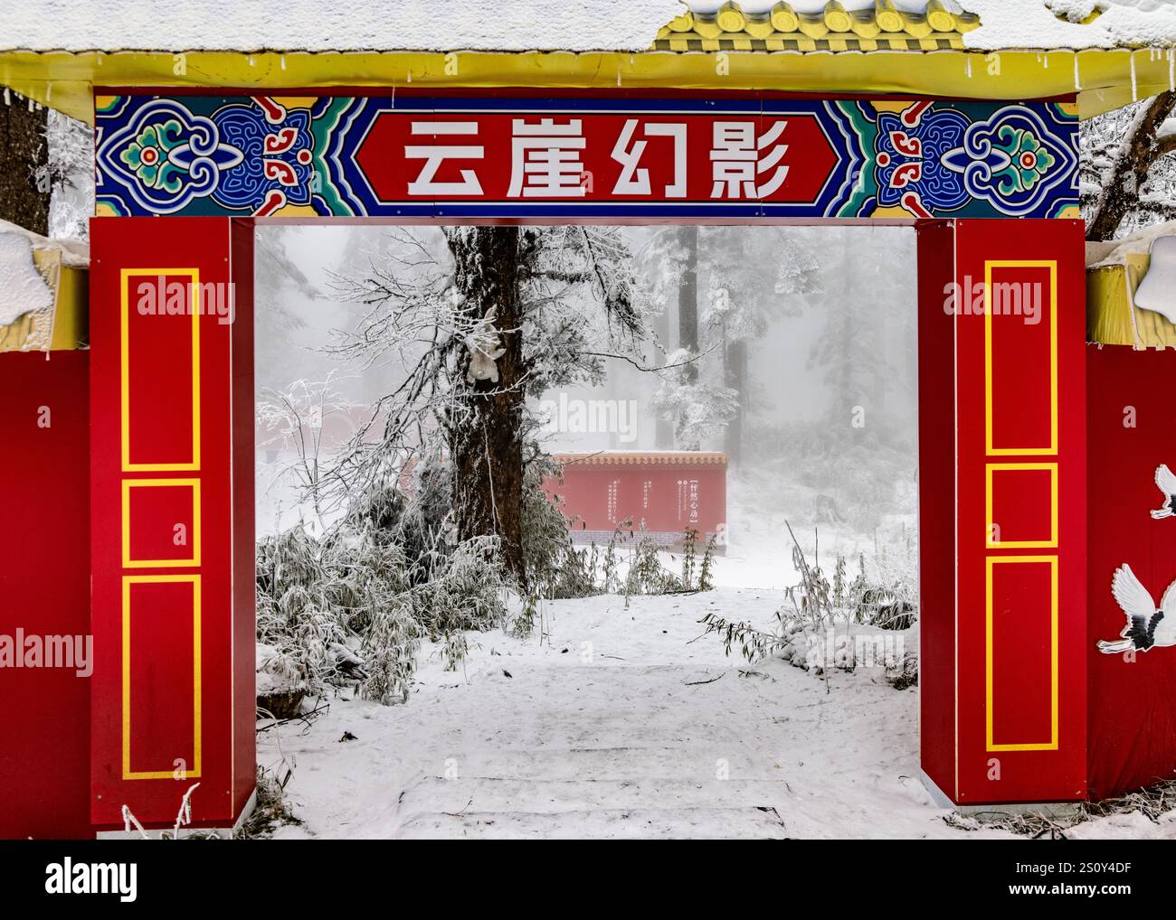 Tourists admire snow scenery at a forest park in Meishan City ...