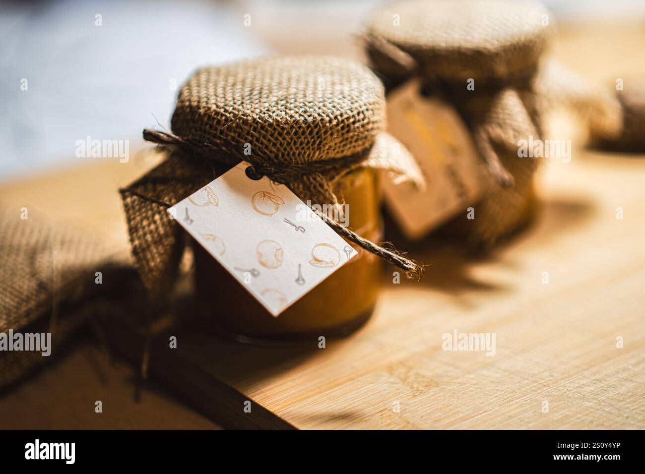 Natural Eco Jams jars empty label Close-up of natural eco-friendly jam ...