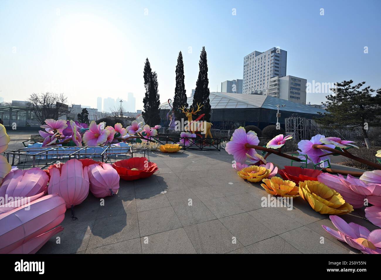 Festive lanterns are installed at a park in Shenyang Ctiy, northeast ...
