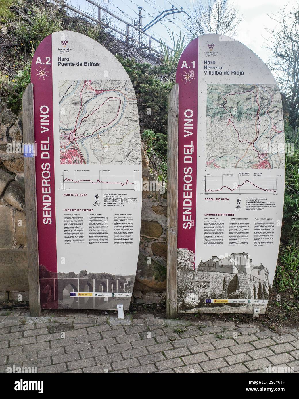 Haro, Spain - 28 Dec, 2024: Maps of walking trails through the La Rioja ...