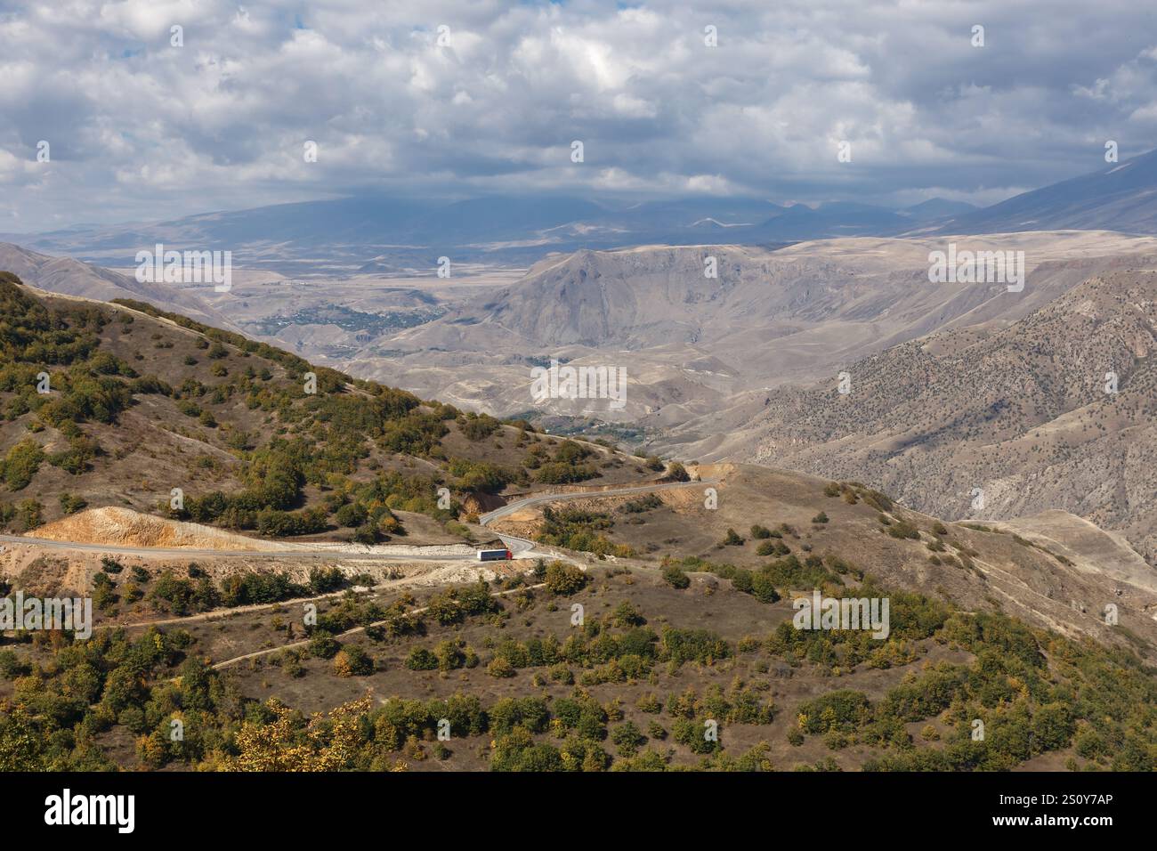 Vast mountainous terrain in Armenia features rolling hills and valleys ...