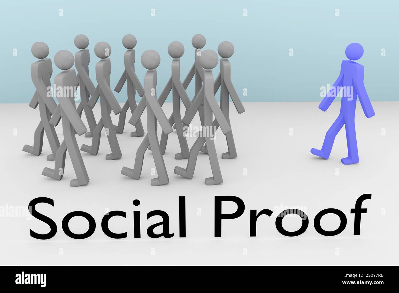 3D illustration of silhouettes of person following a group of people ...