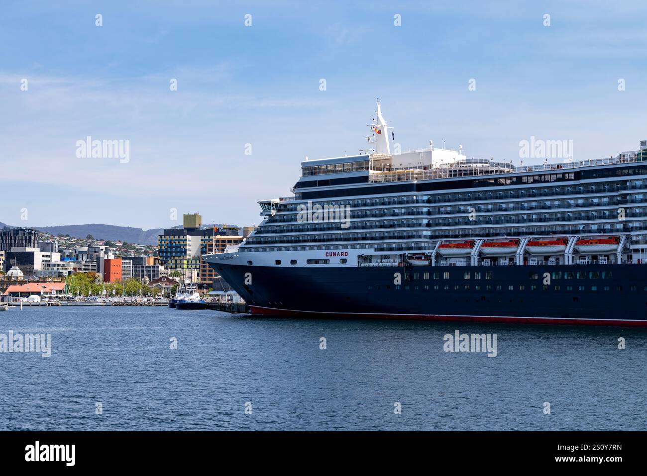 Cunard Queen Elizabeth cruise ship in port alongside the Hobart ...