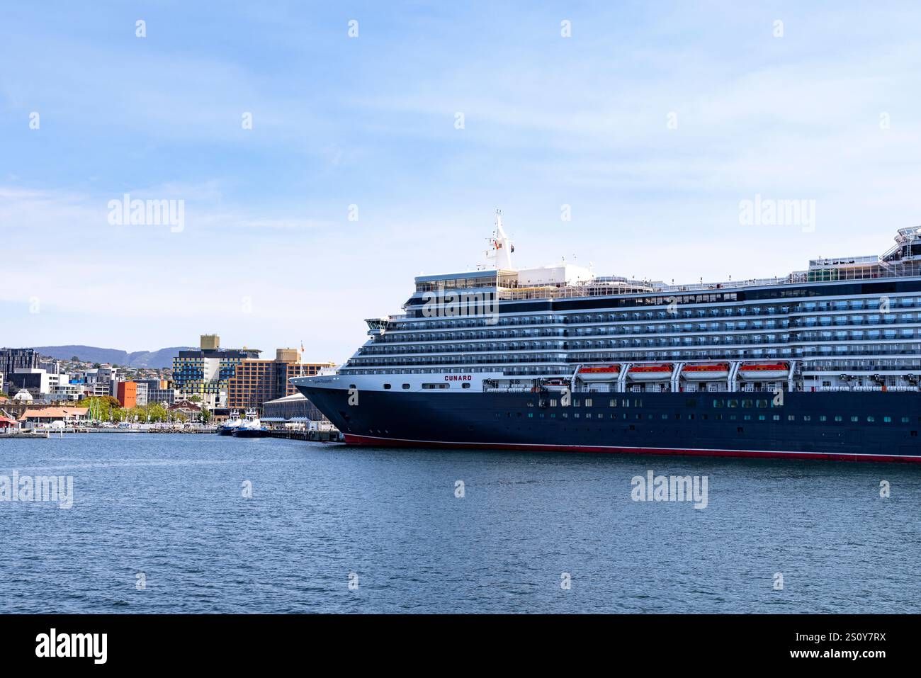 Cunard Queen Elizabeth cruise ship in port alongside the Hobart ...