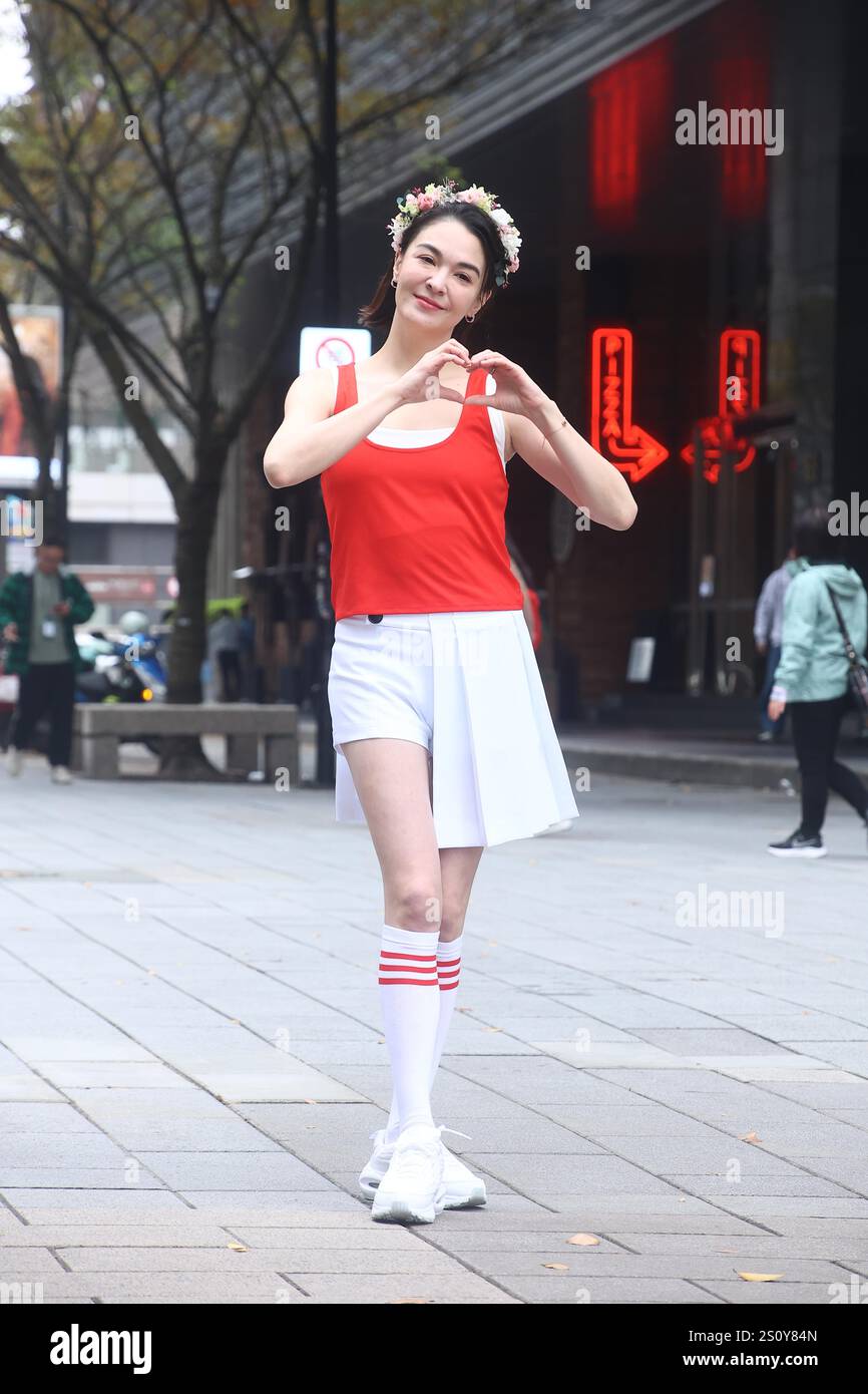 Taiwanese actress Sandrine Pinna attends an activity in Taipei City ...