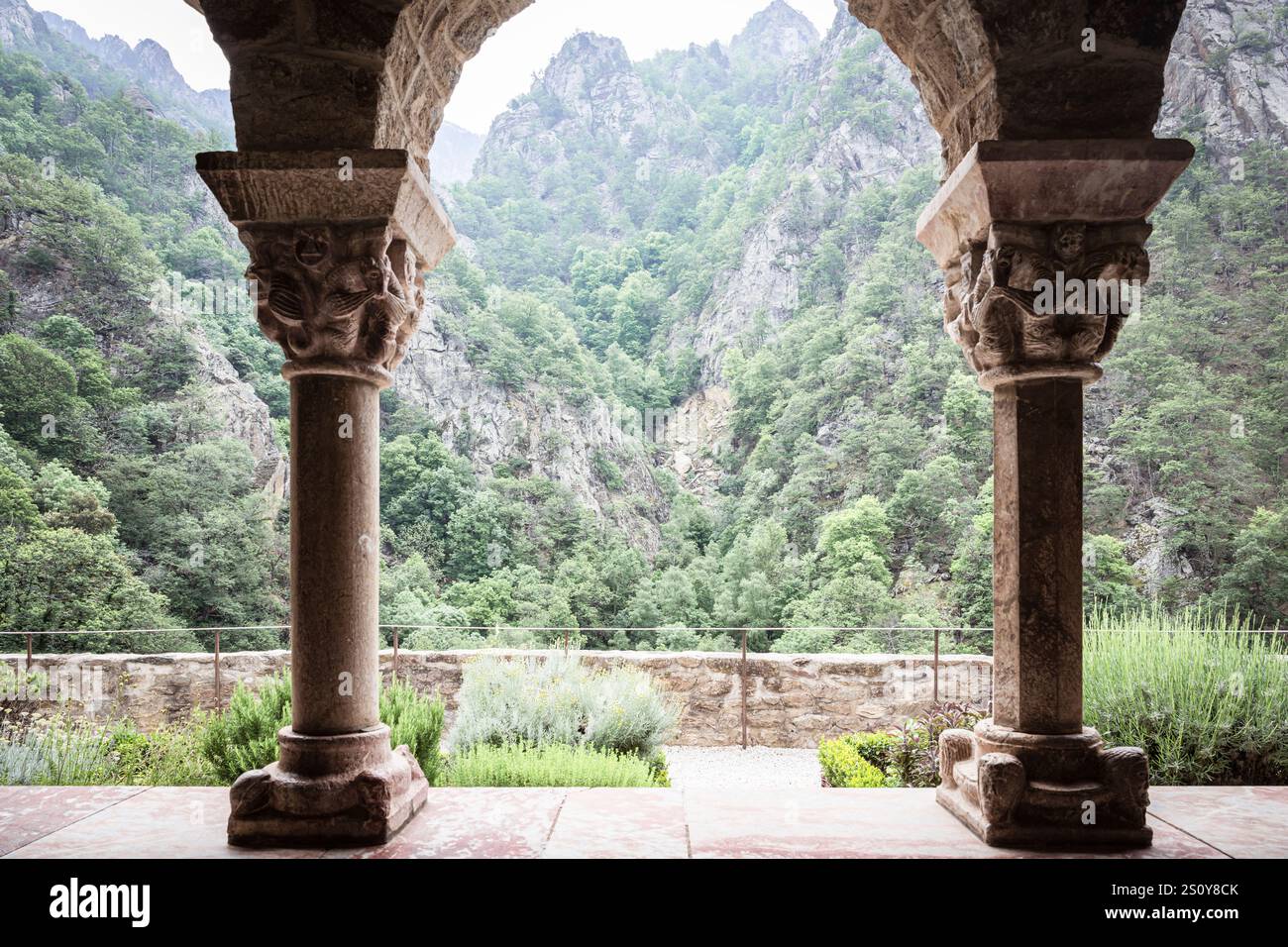 Pillars of the cloister in the Saint Martin du Canigou monastery in the ...