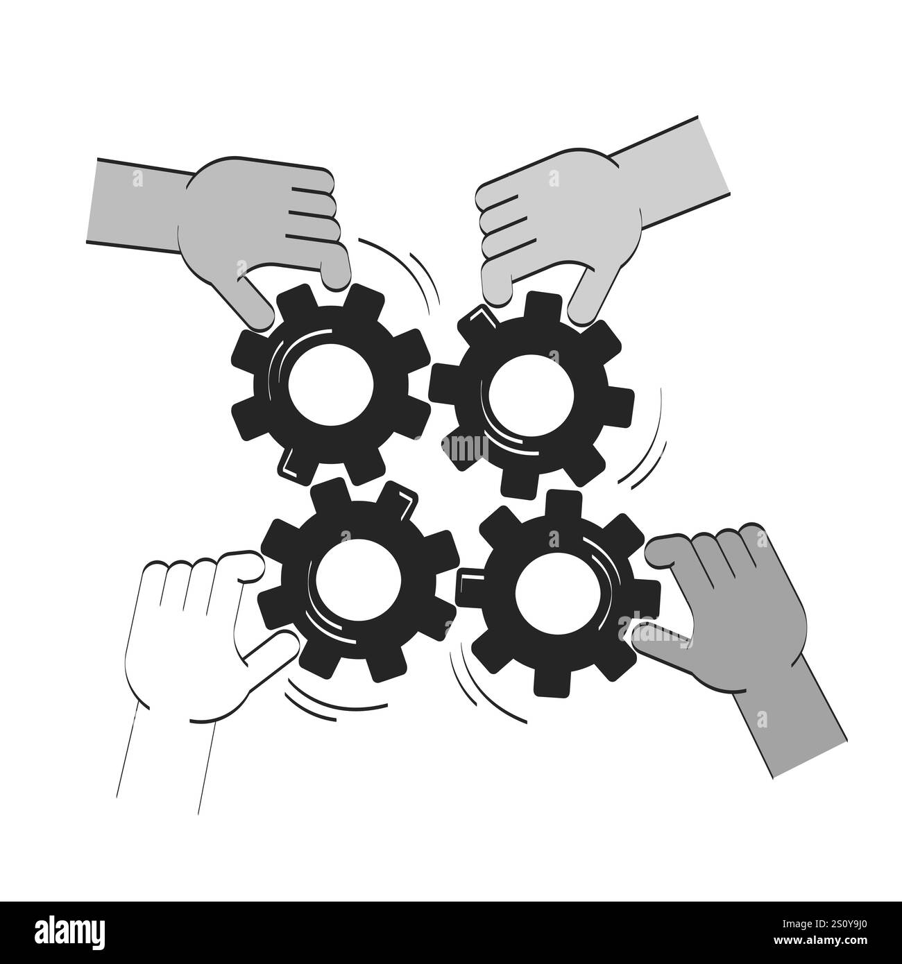 Collaborative effort teamwork cogs doodle line illustration concept ...