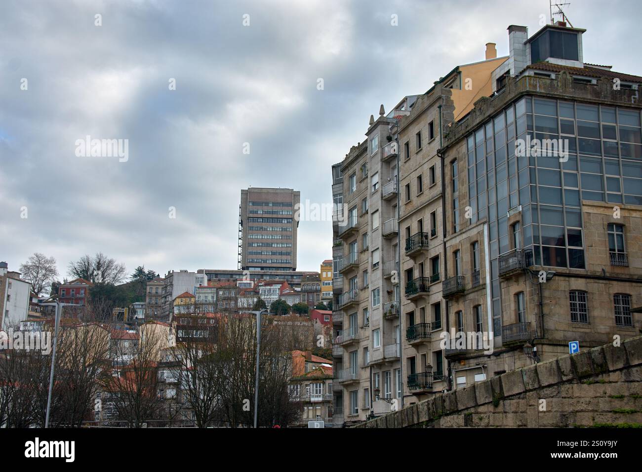 A panoramic view of the Vigo city hall, a modern building that stands ...