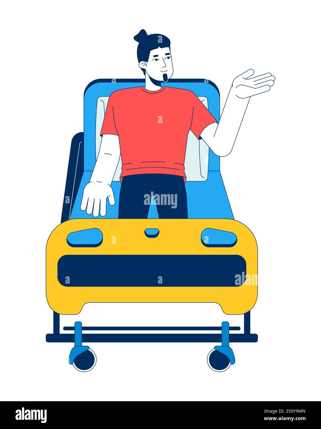 Male patient sitting upright on hospital bed 2D cartoon character Stock ...