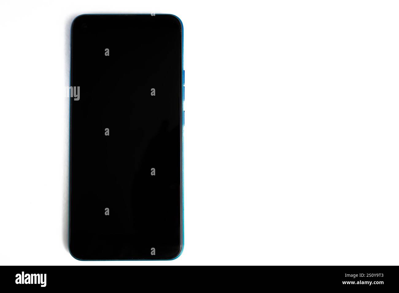 A sleek smartphone is positioned on a clean white surface, featuring a ...