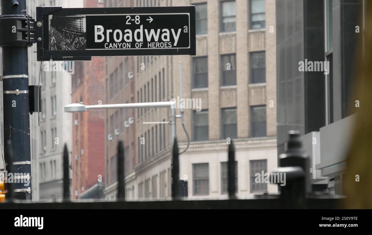 Broadway street road sign, Manhattan downtown financial district ...
