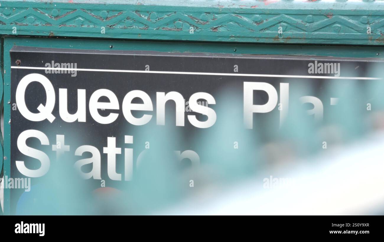 New York subway sign, Queens underground metro station. Metropolitan ...