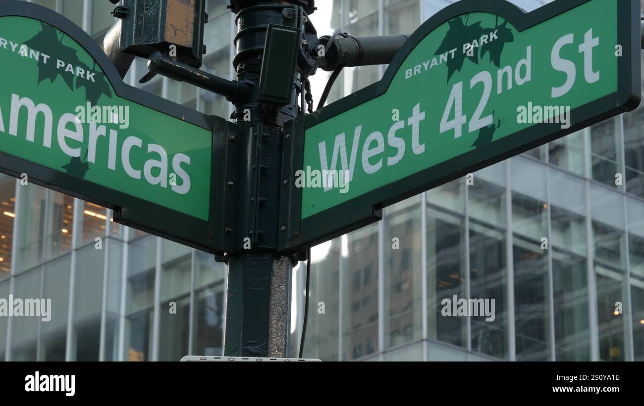 New York City crossroad, 42 street intersection green road sign. 6 ...