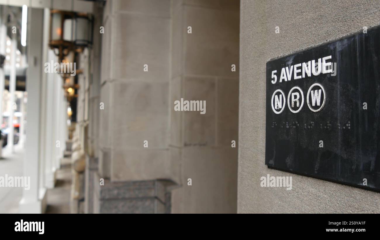 New York subway sign, 5 avenue underground metro station. Metropolitan ...
