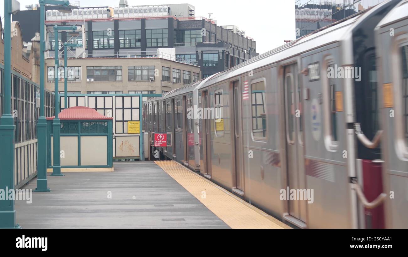 New York subway station. Metro train on metropolitan platform, United ...