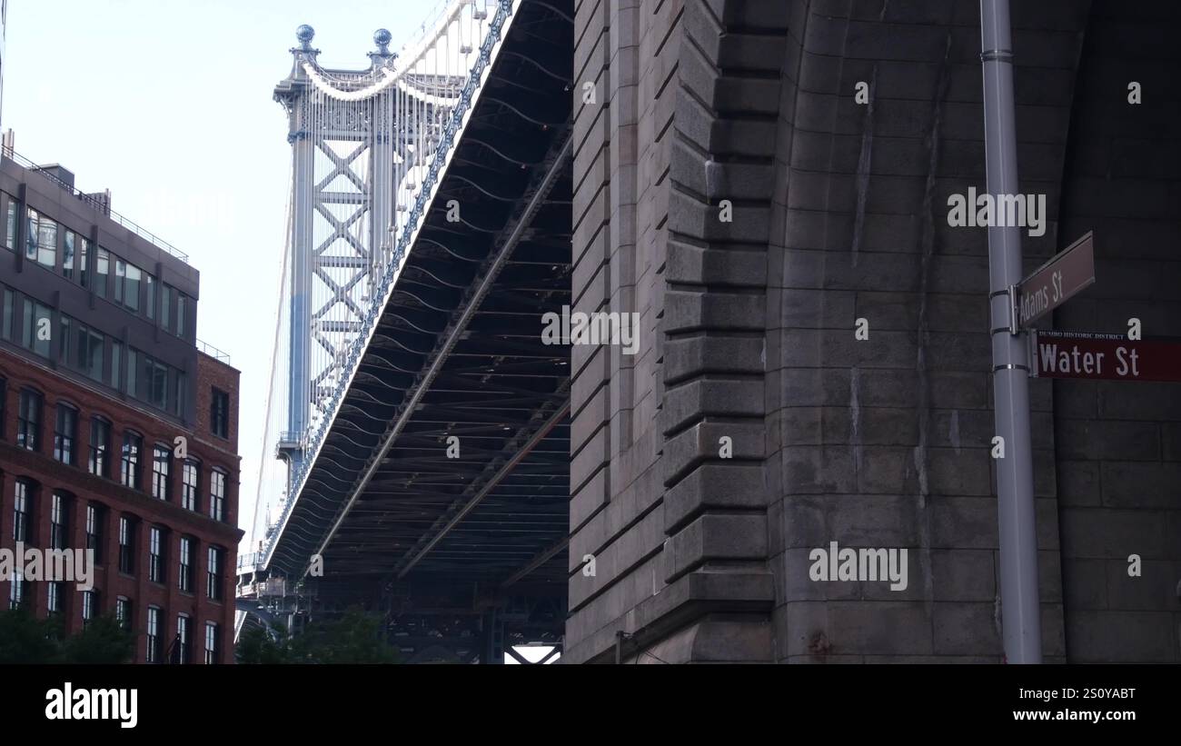 New York City Manhattan Bridge in Dumbo, Brooklyn. Archway on Water ...