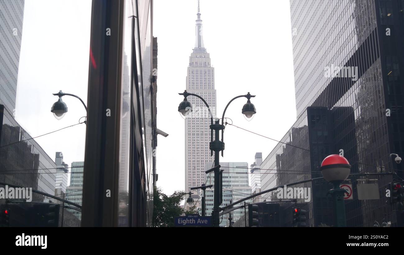 New York City crossroad, street intersection road sign post. Empire ...