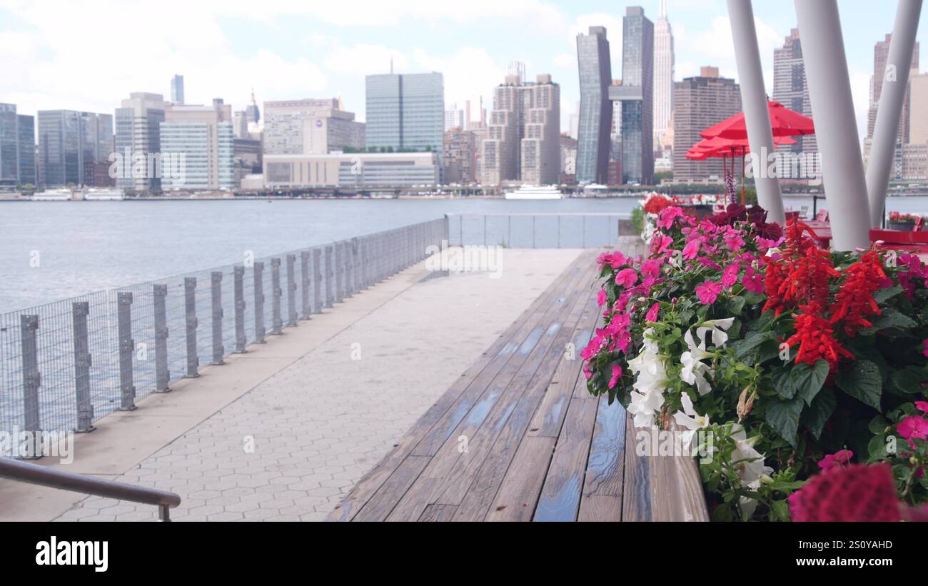 New York City waterfront skyline, Manhattan Midtown buildings ...