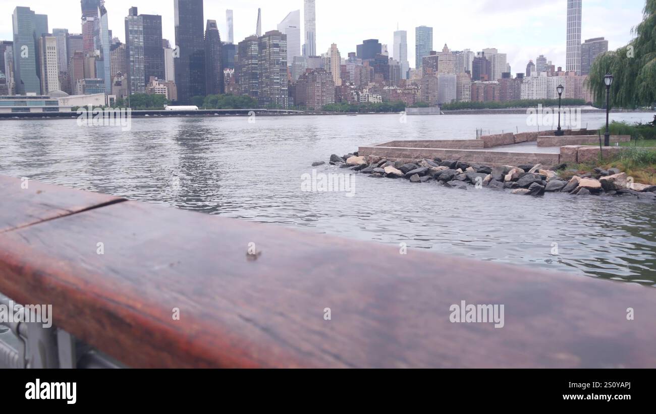New York City waterfront skyline, Manhattan Midtown buildings ...